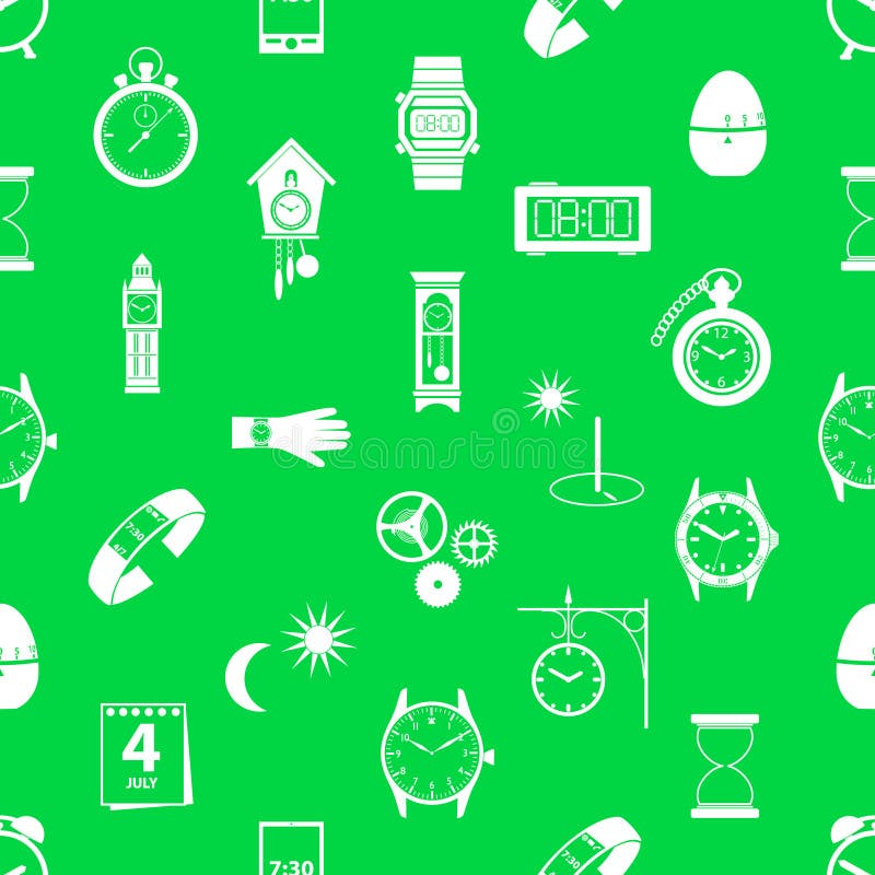 Time Theme Modern Simple Icons Seamless Green Pattern Eps10 Stock ...
