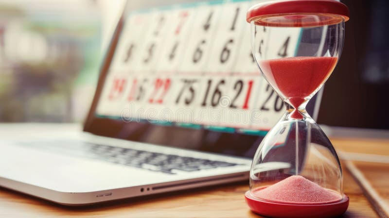 Time Ticking Away with Sand Hourglass on a Calendar, Setting Deadline ...