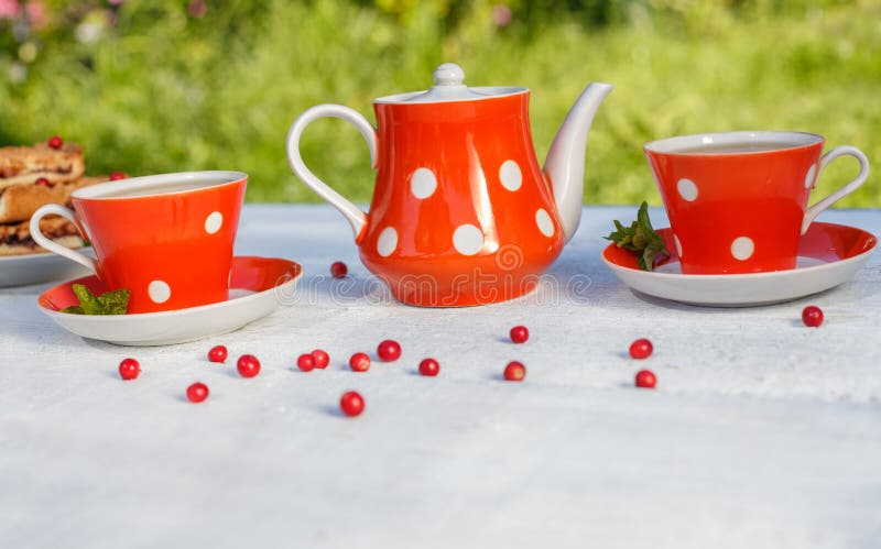 Time To Drink Tea Outdoors in the Garden. Summertime Scene Stock Photo ...