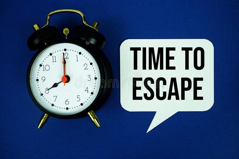 Time To Escape Text on Speech Bubble with Alarm Clock Top View on Blue ...