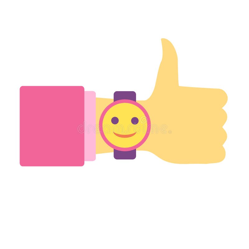 Time To Have Fun. Thumb Up. Hand with Clock. Flat Vector Icon. Stock ...
