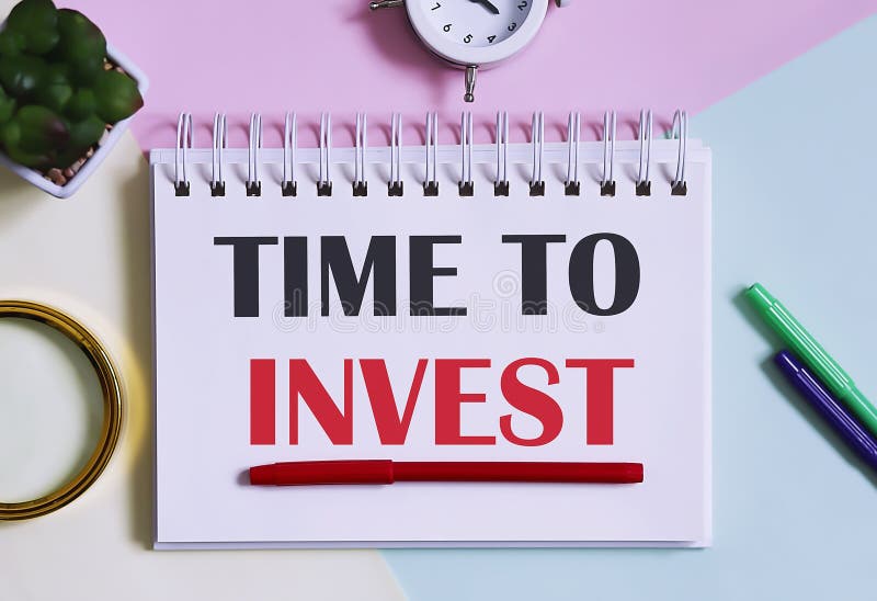 Time To Invest Text Written on a Notebook with Pencils, Magnifier Stock ...
