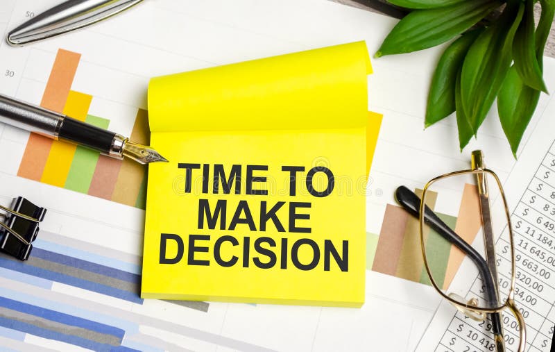 TIME To Make Decision Text on the Yellow Paper with Pen and Glasses ...