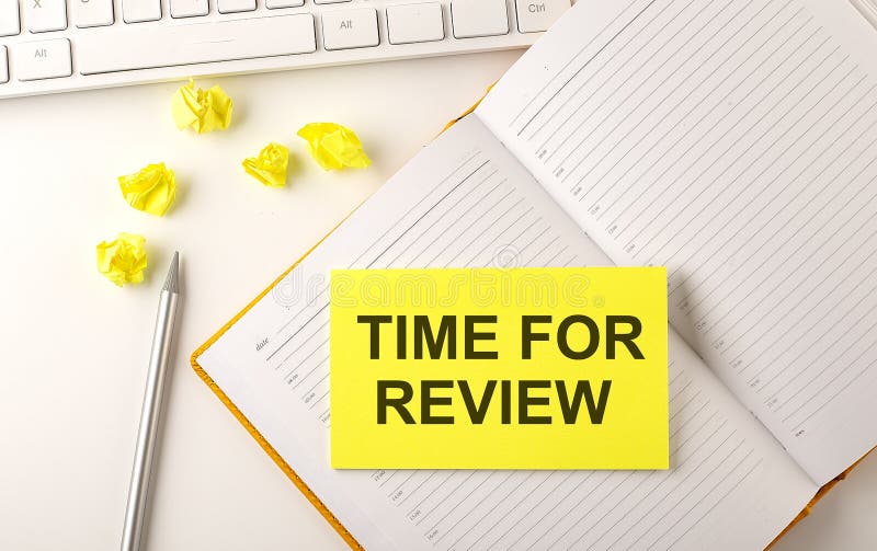 TIME TO REVIEW Text on Sticky Notes with Glasses and Pen, Business ...