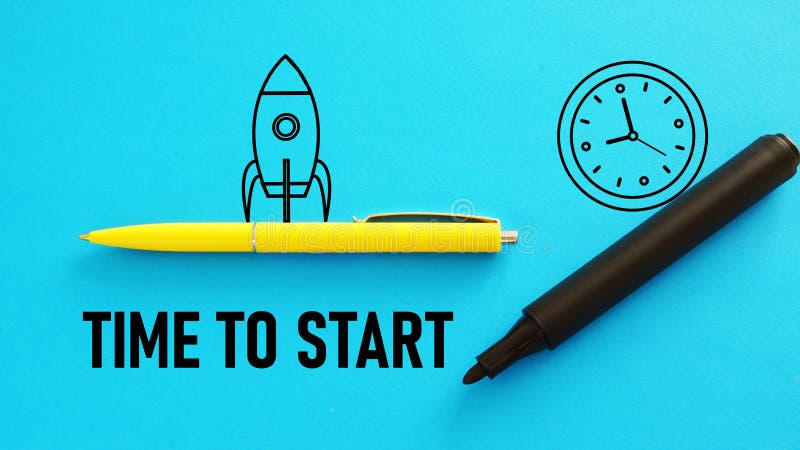 Time To Start is Shown Using the Text and Pictures of Clock and Rocket ...