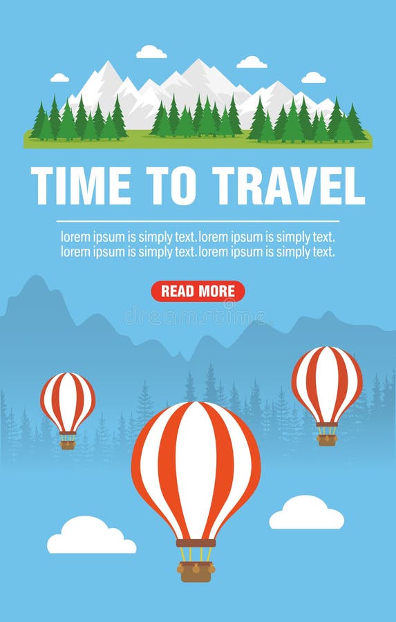 Time To Travel Design Flat Banner. Balloon Travel Stock Vector ...