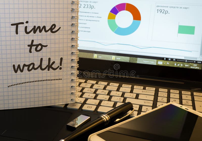 Time To Walk in Notepad on Office Working Place Stock Image - Image of ...