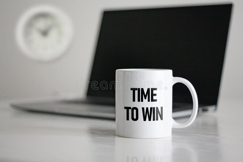 Time To Win is Shown Using the Text on the Cup Stock Photo - Image of ...