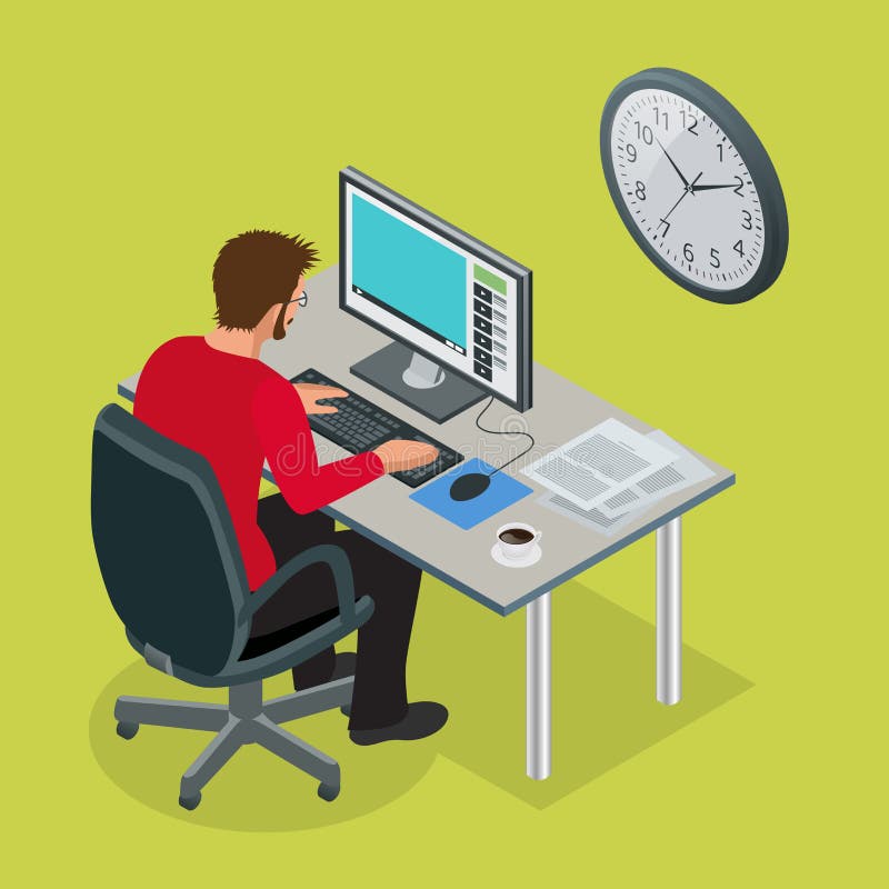 Time To Work or Time Management Project Plan Schedule. Sand Clock Flat ...