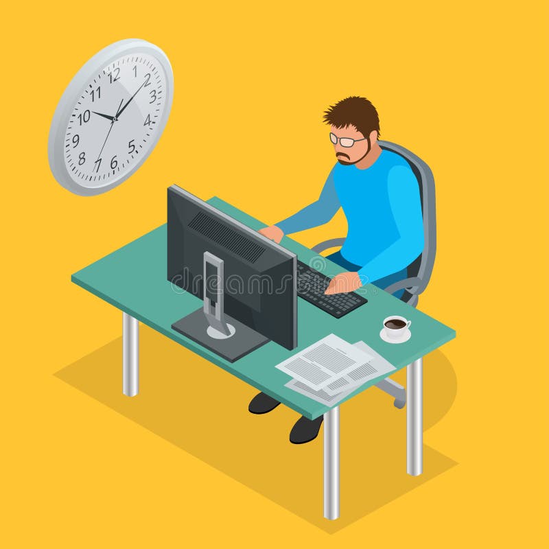 Time To Work or Time Management Project Plan Schedule. Sand Clock Flat ...