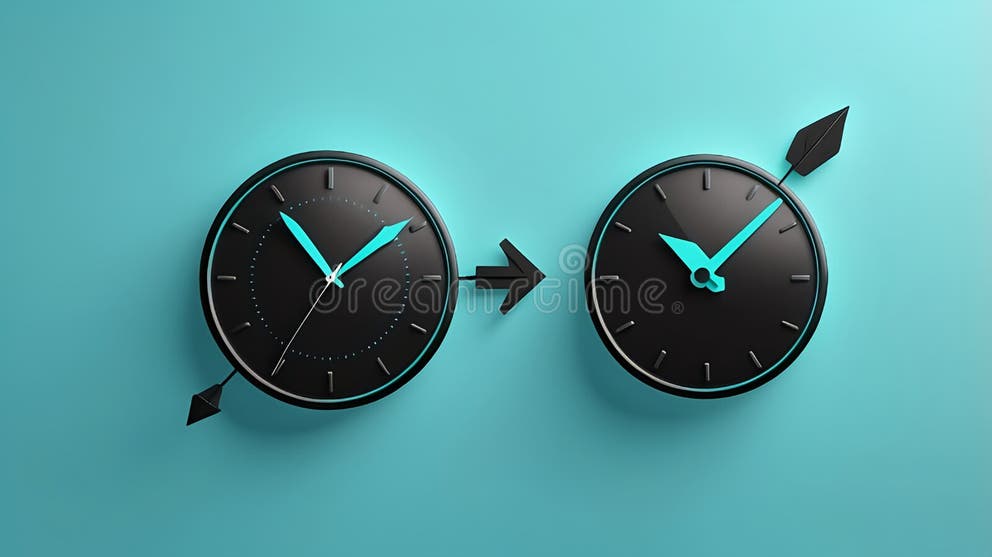 Time Transition between Two Clocks with an Arrow Stock Illustration ...