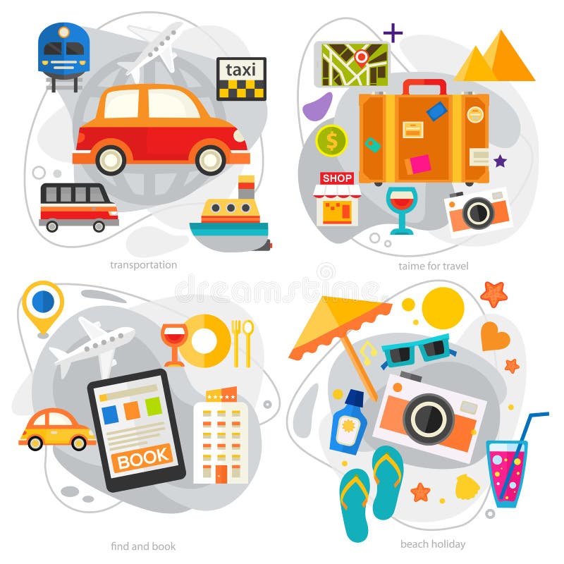 Time for Travel Concept Illustrations, Trendy Flat Banners Stock Vector ...