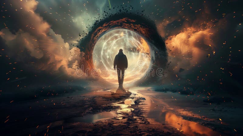 Time Traveler Stepping Out of a Portal Stock Illustration ...