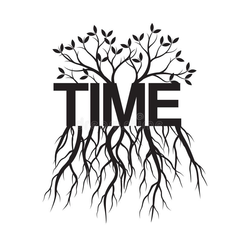 Time, Tree with Leaves and Roots. Vector Illustration Stock Vector ...