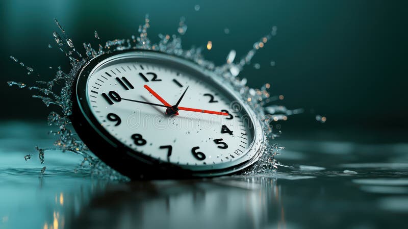 Time Under Water, Clock Submerged in Splash of Dynamic Fluid Motion ...