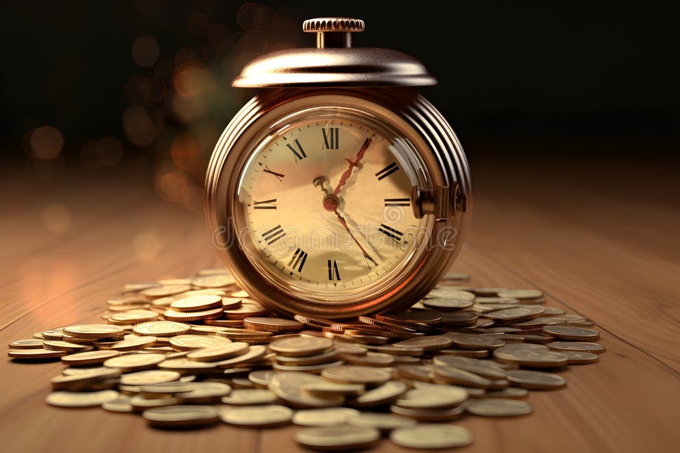 Time Value of Wealth - Coins and Clock Stock Illustration ...