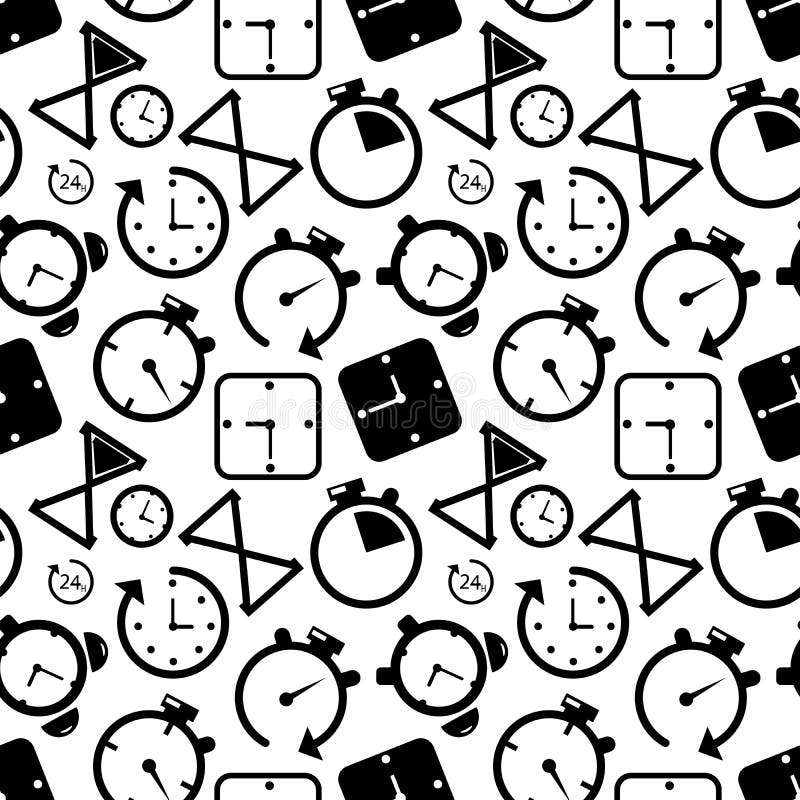 Time Vector Seamless Background. Endless Pattern with Alarm Clocks and ...