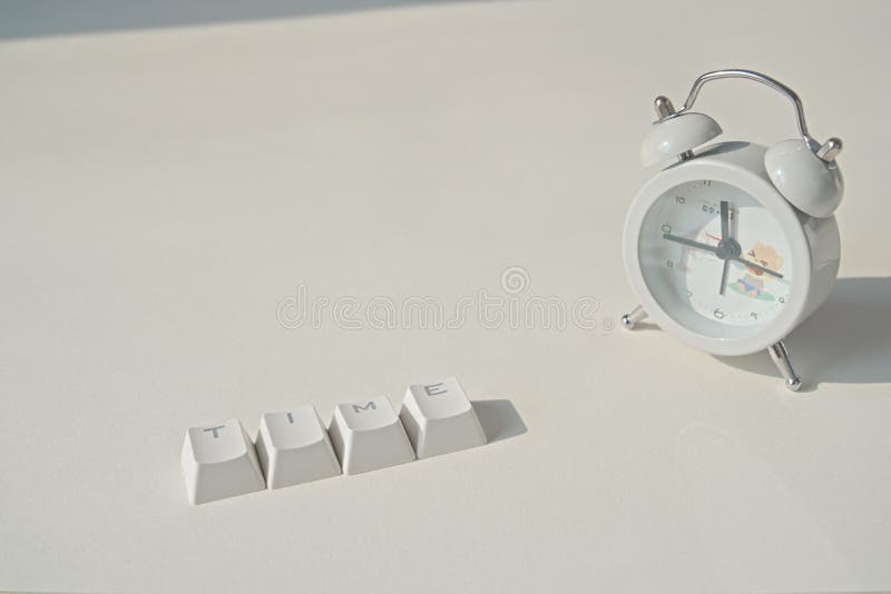 Time Word Composed of Keyboard Keys, Clock on Grey Background, Copy ...