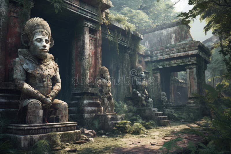 Time-worn Statues Guarding the Entrance of a Lost City Stock ...