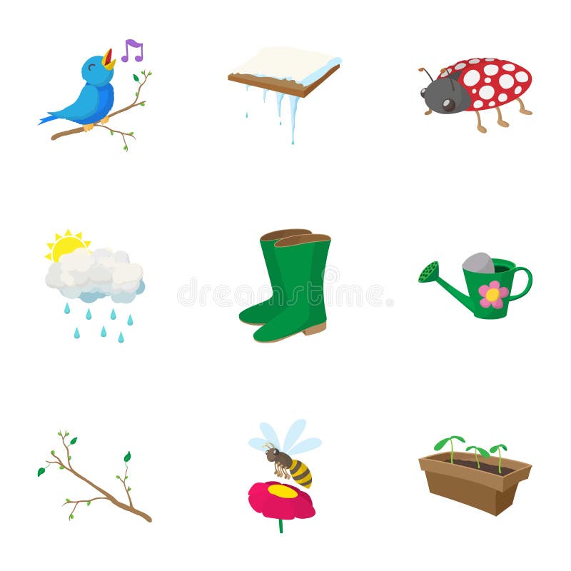 100 Spring Icons Set, Flat Style Stock Vector - Illustration of shoes ...
