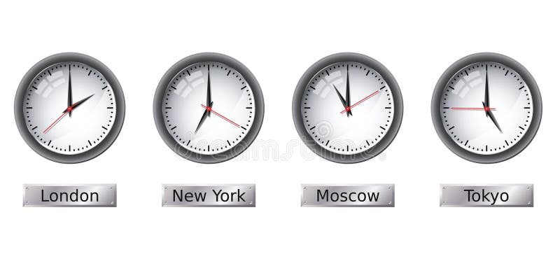 Time zone clocks stock vector. Illustration of four, clock - 12941134