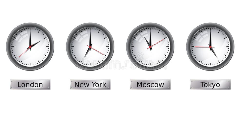 Time zone clocks stock vector. Illustration of four, clock - 12941134