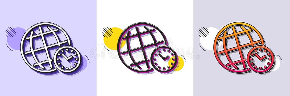 Time Zone Line Icon. World Clock Sign. Watch. Halftone Dotted Pattern ...