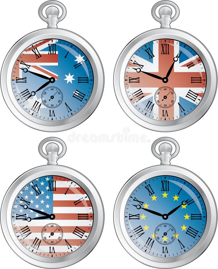 Clocks with flags stock vector. Illustration of time - 30064713
