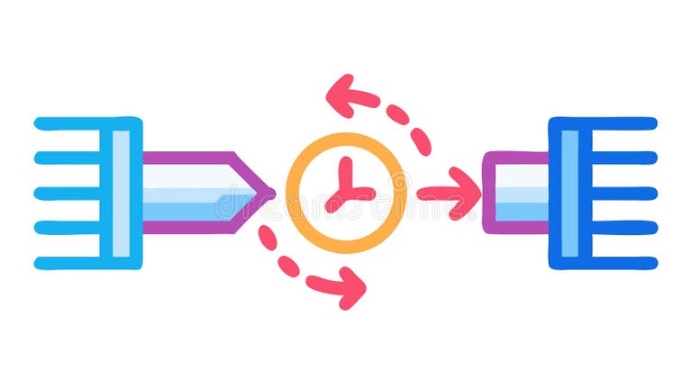 Timed Process or Data Processing Icon with a Clock and Arrows, Vector ...