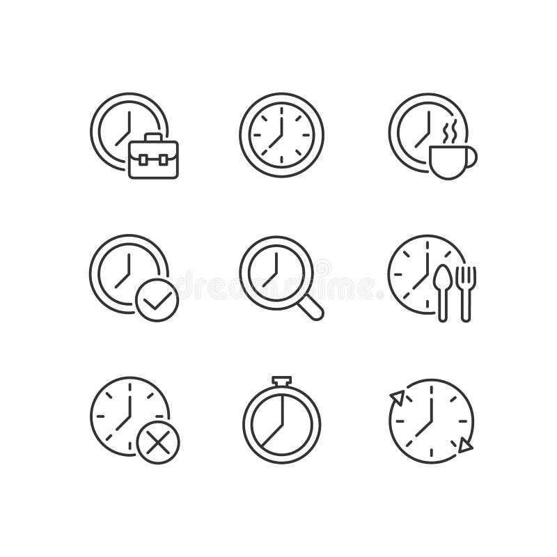 Timekeeping in daily Life Pixel Perfect Linear Icons Set Stock Vector ...