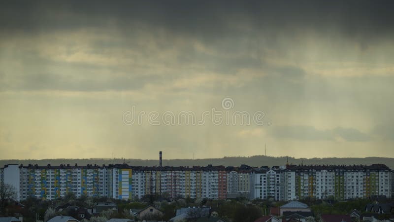 Timelapse of Approaching Dark Stormy Clouds and Falling Down Rain ...