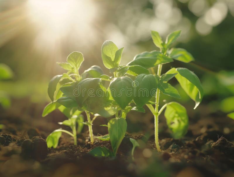Timelapse of Growing Basil Plants with Lens Flare Stock Image - Image ...
