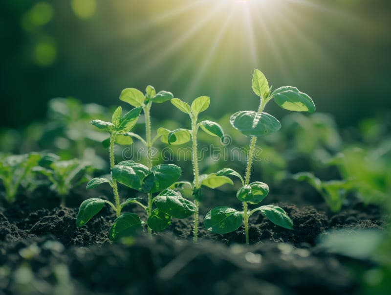 Timelapse of Growing Basil Plants with Lens Flare Stock Image - Image ...