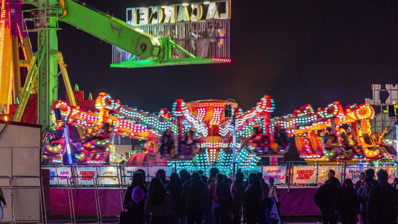 A Funfair with Rides at Night Stock Video - Video of night, evening ...