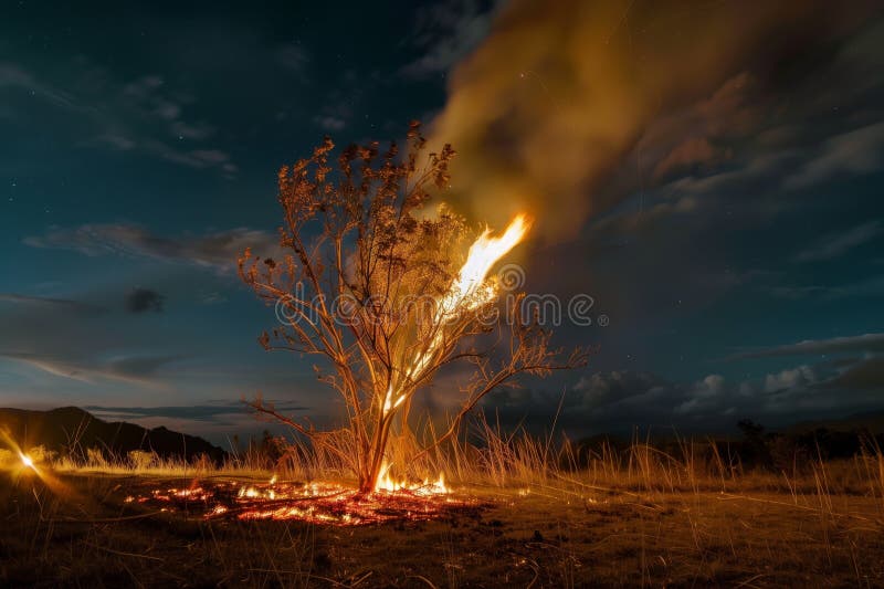 Timelapse Photo Sequence of a Lone Tree Burning Stock Photo - Image of ...