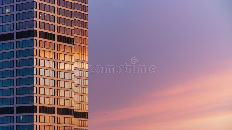 Timelapse Skyscraper High Office Building Facade, Colorful Evening Sky ...