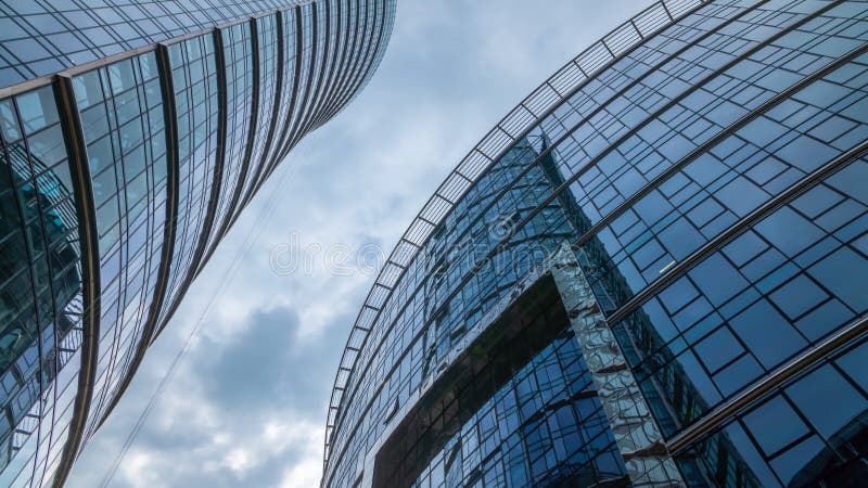 Timelapse Skyscrapers, High Office Buildings Facades, Blue Sky and ...