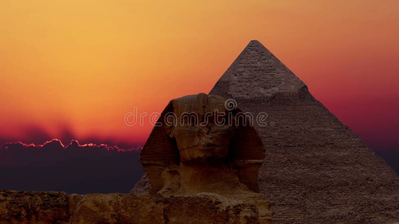 Timelapse. Sunrise Over the Pyramid of Cheops and Sphinx. Giza Egypt. V ...