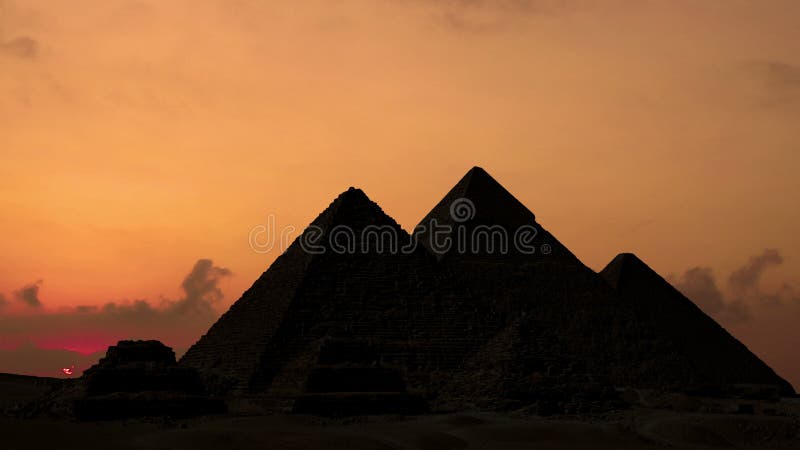 Timelapse. Sunrise Over the Pyramid of Cheops and Sphinx. Giza Egypt. V ...
