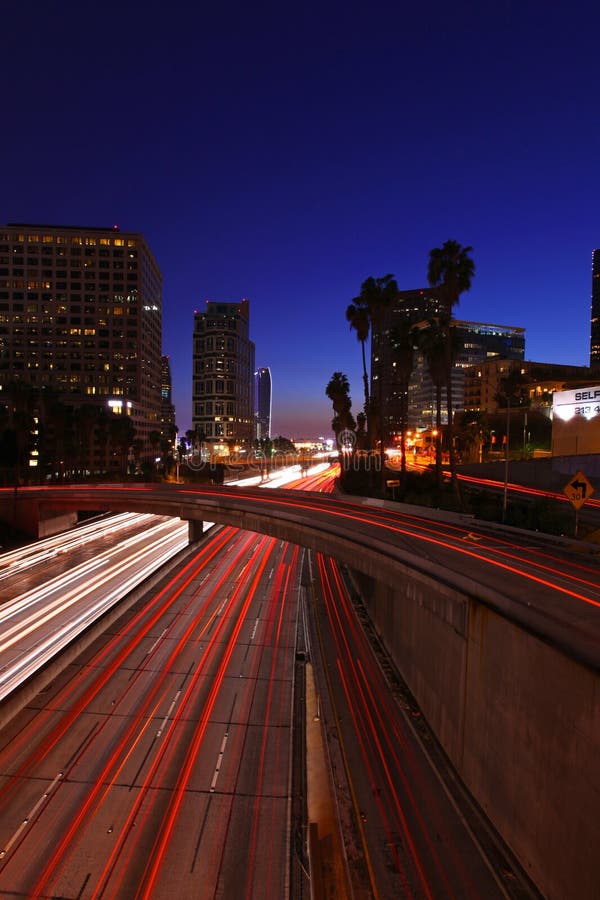 Los Angeles Freeway at Night Stock Photo - Image of crowded, crossing ...