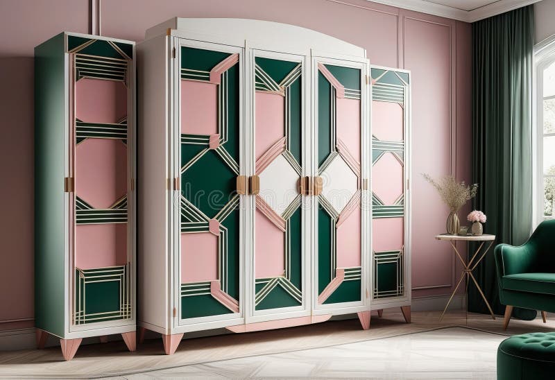 The Timeless Allure of an Art Deco Wardrobe in Pale Pink, White, and ...