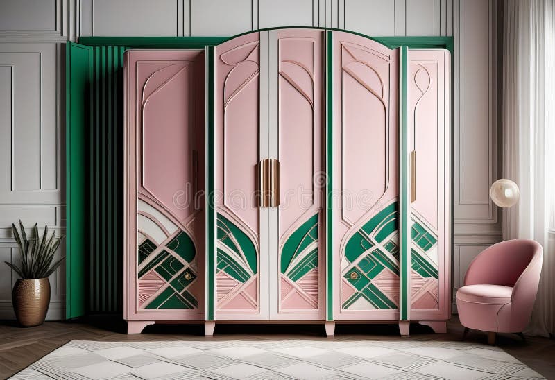 The Timeless Allure of an Art Deco Wardrobe in Pale Pink, White, and ...