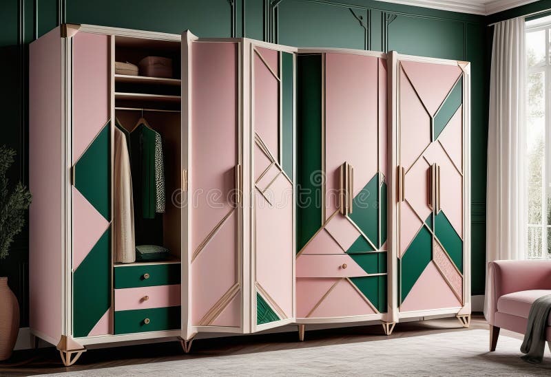 The Timeless Allure of an Art Deco Wardrobe in Pale Pink, White, and ...
