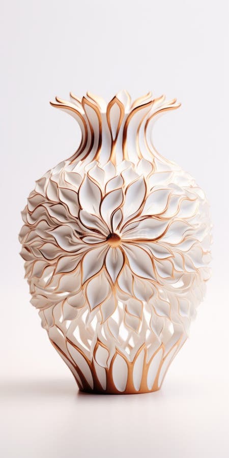 Timeless Artistry: White Vase with 3d Printed Petals and Elaborate ...