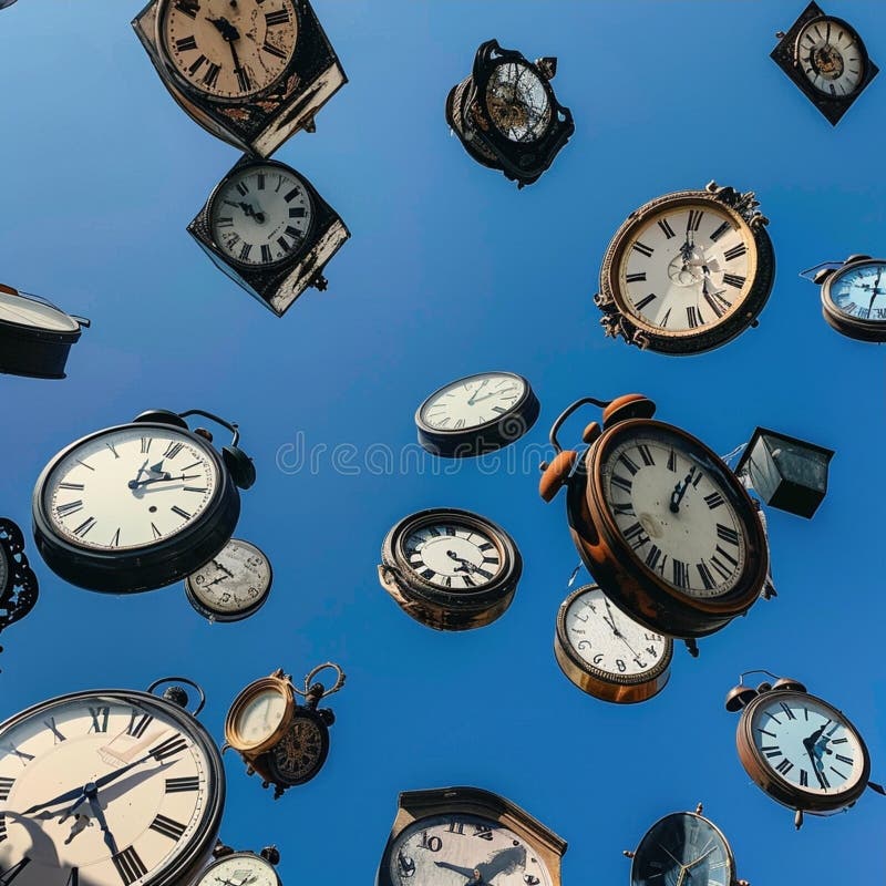 Timeless Black and White Cuckoo Clocks on a Serene Blue Sky Backdrop ...