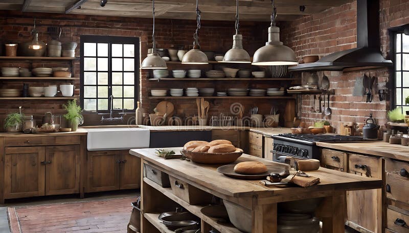 Timeless Charm: Rustic Kitchen with Exposed Brick Wall in an Ancient ...