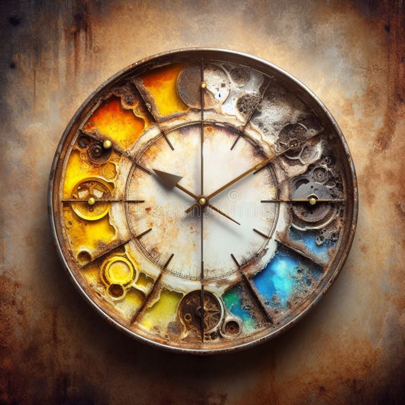 An Old Wall Clock Rusty with Time Stock Illustration - Illustration of ...