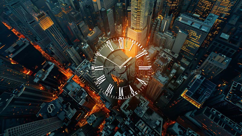Time Flies in the Urban Jungle - Modern 3D Clock Icon on Cityscape ...