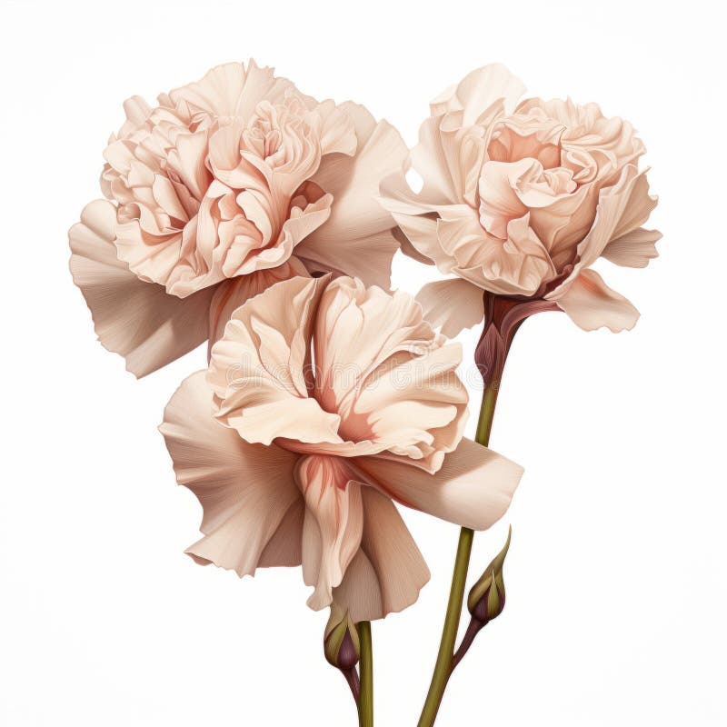 Timeless Elegance: Delicate Portraits of Three Carnations on a White ...