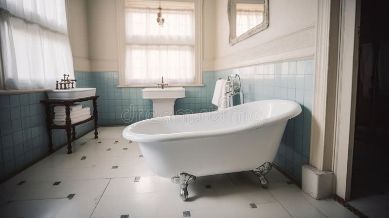 Timeless Elegance, Old-Fashioned Style Bathroom with a Classic White ...